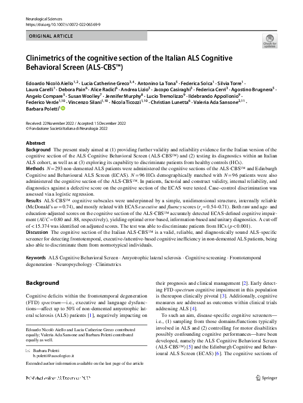 (PDF) Clinimetrics of the cognitive section of the Italian ALS ...