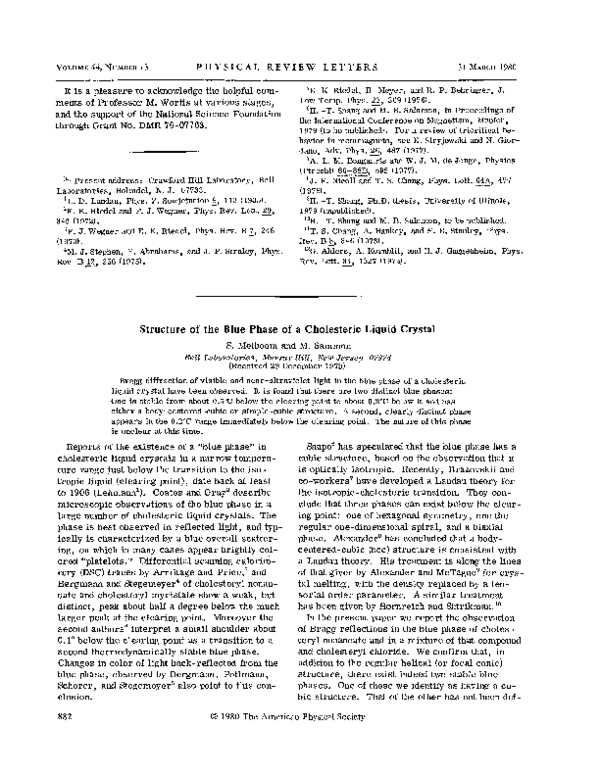(PDF) Structure of the Blue Phase of a Cholesteric Liquid Crystal