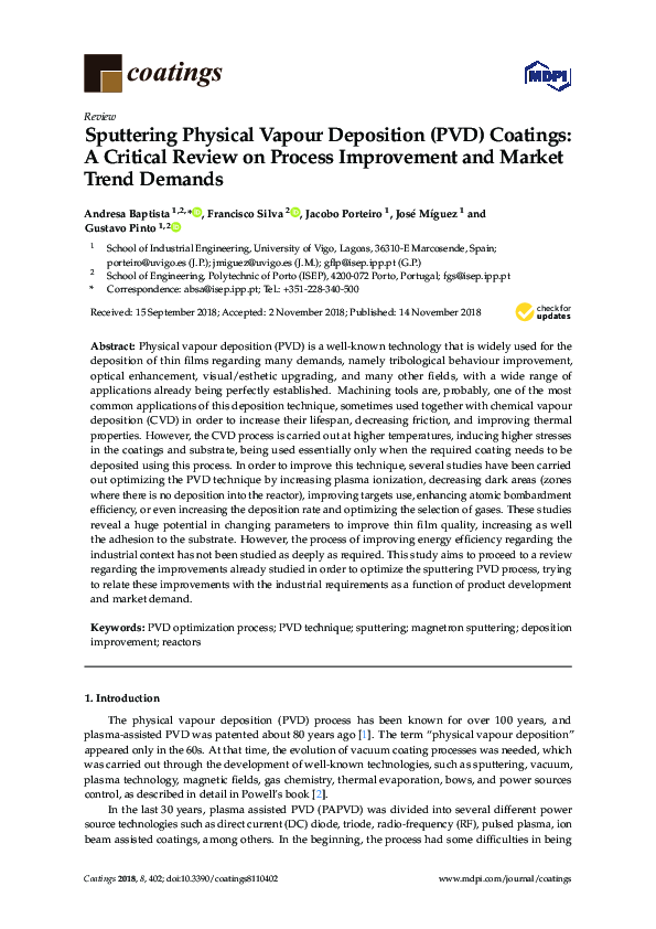 (PDF) Sputtering Physical Vapour Deposition (PVD) Coatings: A Critical ...