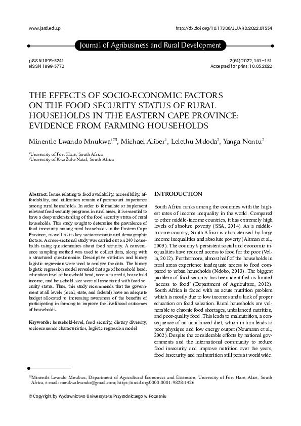 (PDF) The THE EFFECTS OF SOCIO-ECONOMIC FACTORS ON THE FOOD SECURITY ...