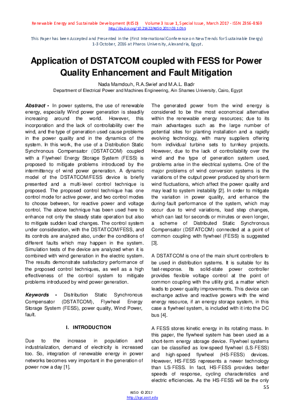 (PDF) Application of DSTATCOM coupled with FESS for Power Quality ...