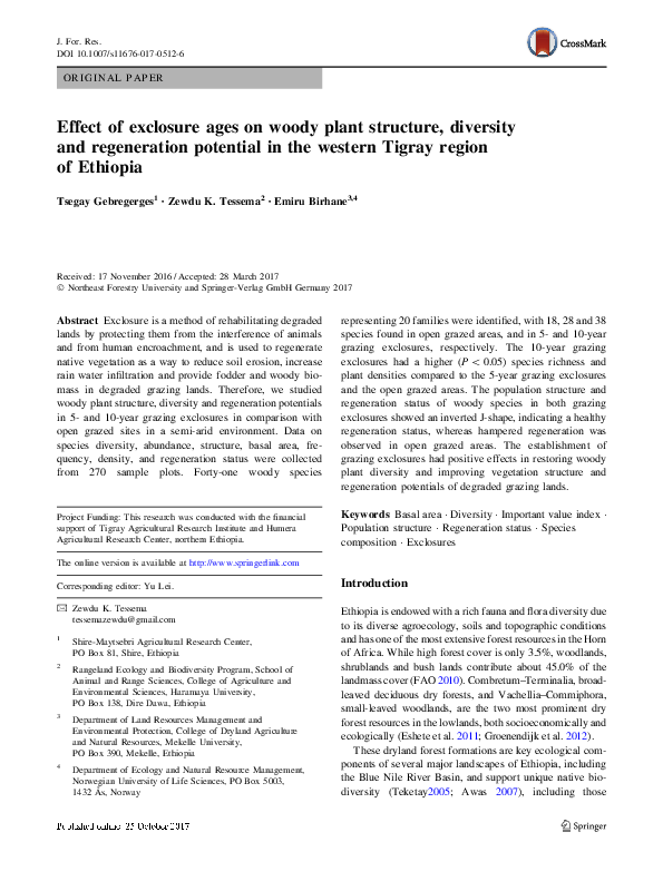 (PDF) Effect of exclosure ages on woody plant structure, diversity and ...