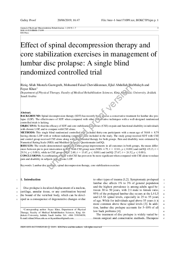 (PDF) Effect of spinal decompression therapy and core stabilization ...