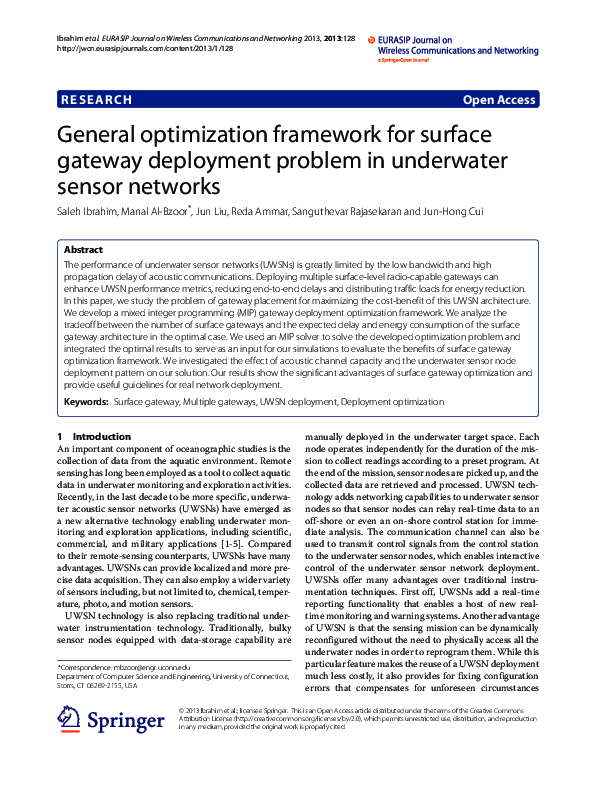 Pdf General Optimization Framework For Surface Gateway Deployment Problem In Underwater Sensor