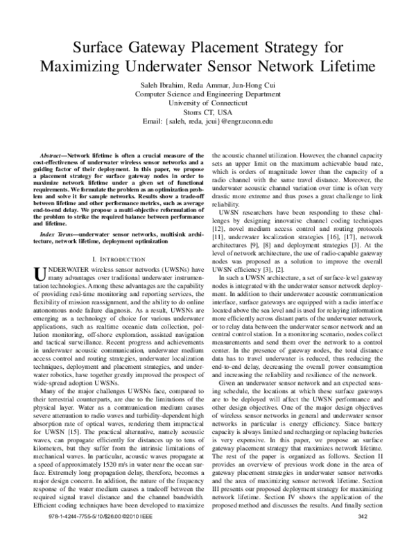 (PDF) Surface gateway placement strategy for maximizing underwater sensor network lifetime