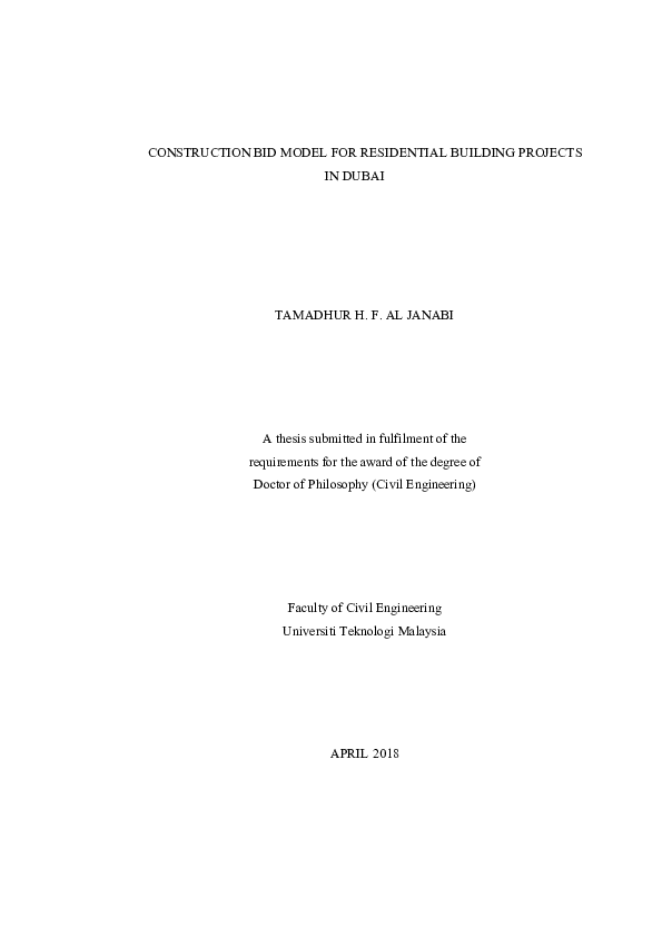 (PDF) Construction bid model for residential building projects in Dubai
