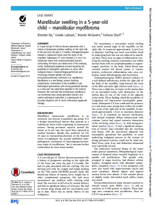 (PDF) Mandibular swelling in a 5-year-old child - mandibular myofibroma