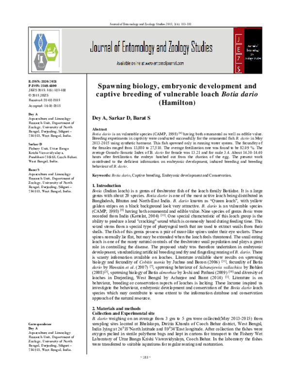 (PDF) Spawning biology, embryonic development and captive breeding of vulnerable loach Botia ...
