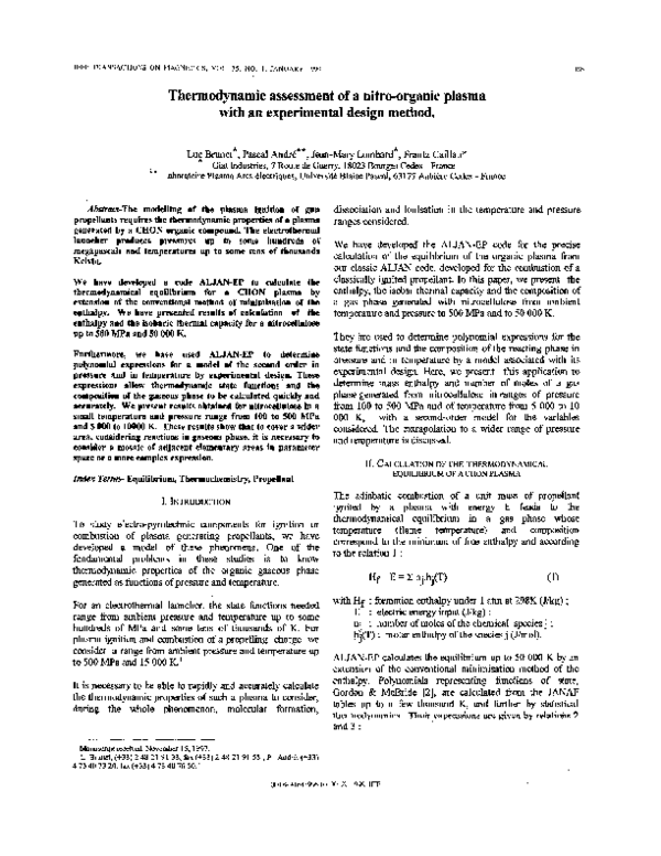 (PDF) Thermodynamic assessment of a nitro-organic plasma with an ...