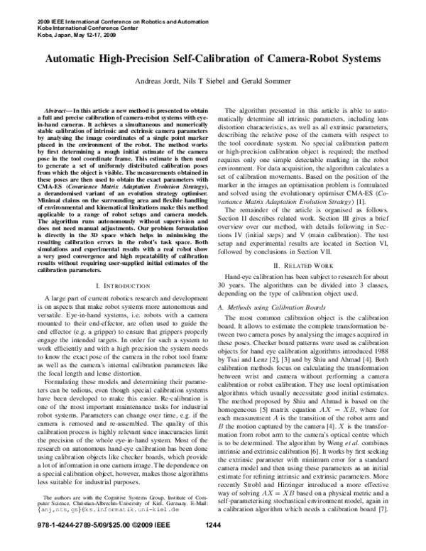 (PDF) Automatic high-precision self-calibration of camera-robot systems