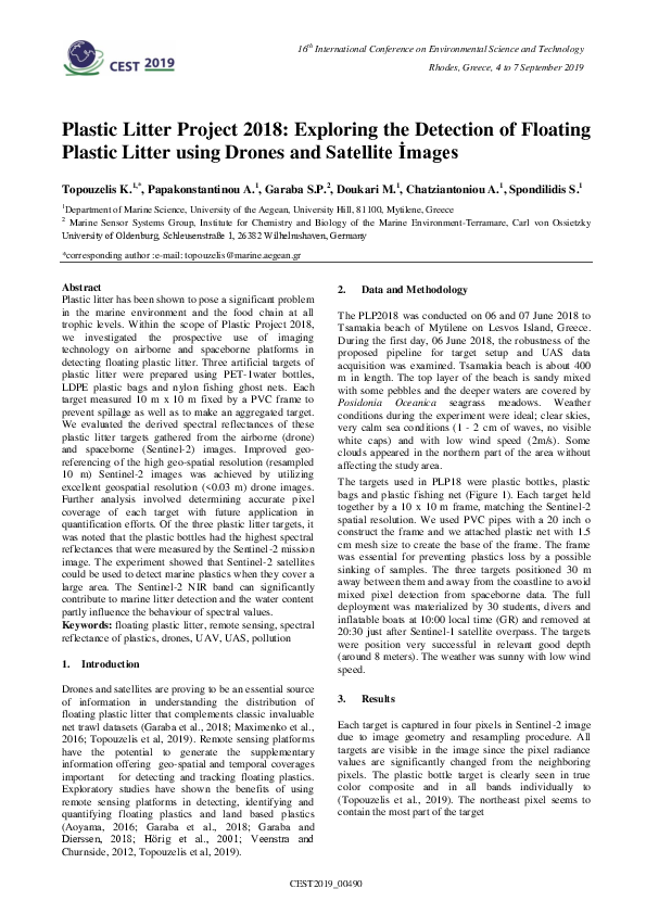 (PDF) Plastic Litter Project 2018: a feasibility study on detecting ...