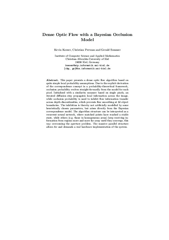 (PDF) Dense Optic Flow with a Bayesian Occlusion Model