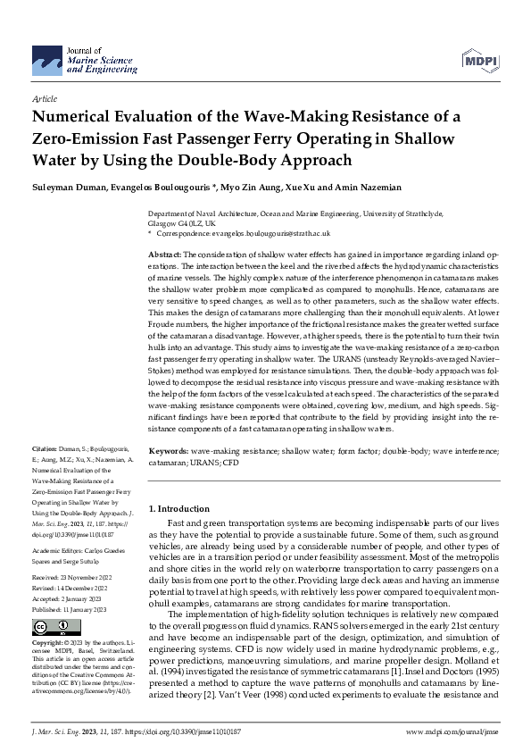 (PDF) Numerical Evaluation of the Wave-Making Resistance of a Zero ...