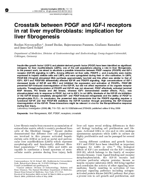 (PDF) Crosstalk between PDGF and IGF-I receptors in rat liver ...