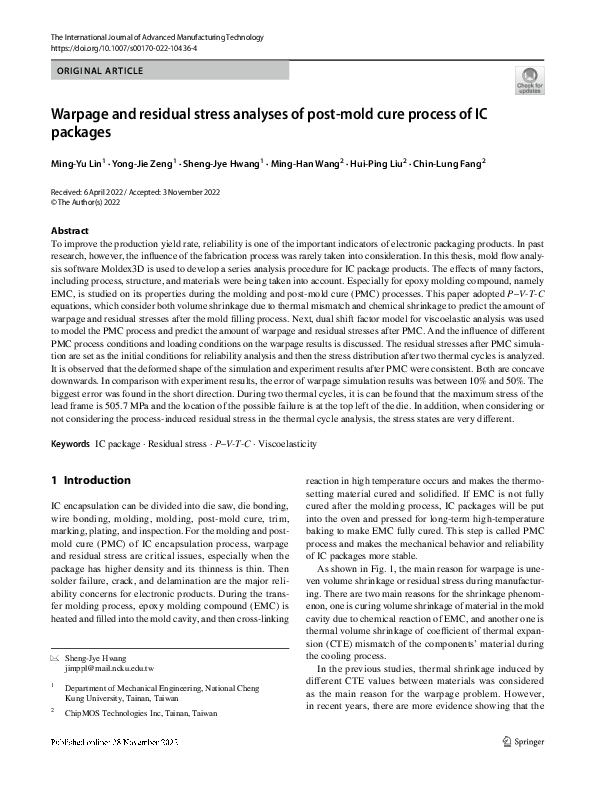 (PDF) Warpage and residual stress analyses of post-mold cure process of ...