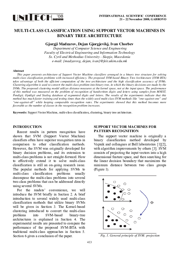 Pdf Multi Class Classification Using Support Vector Machines In Decision Tree Architecture