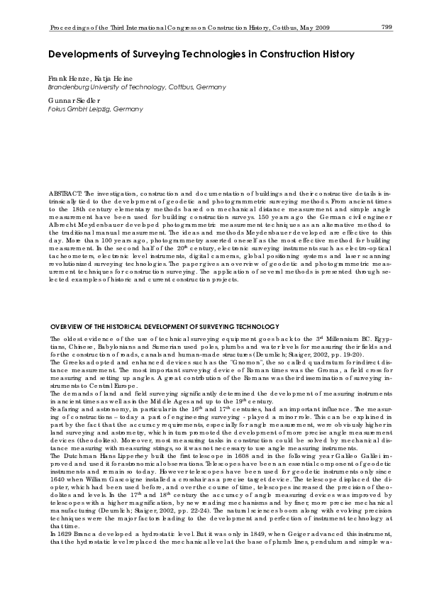 (PDF) Developments of Surveying Technologies in Construction History