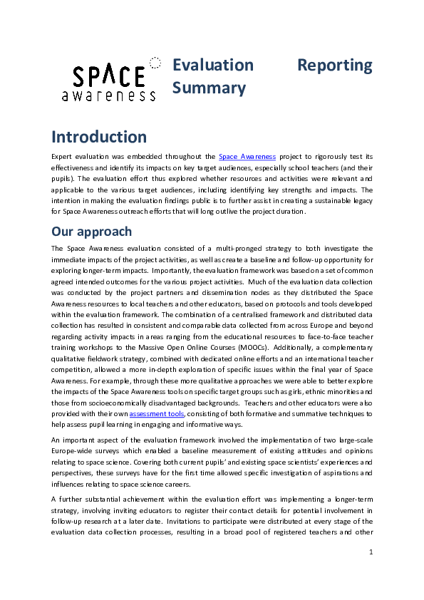 (PDF) Space Awareness Evaluation Reporting Summary 2018