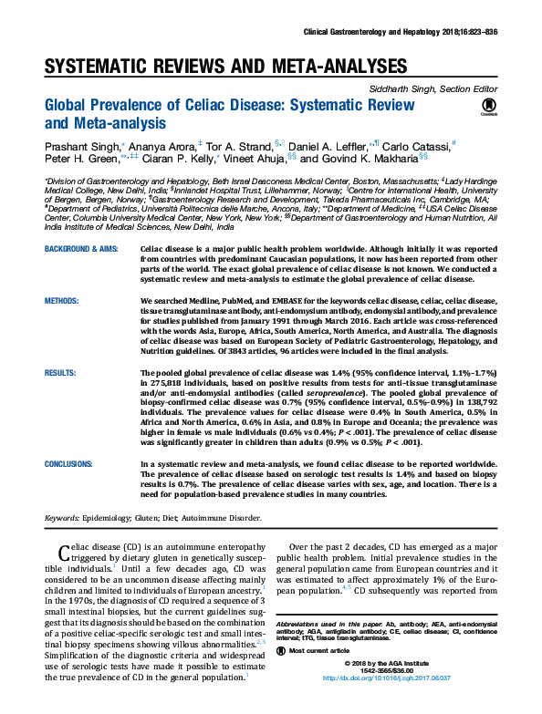 (PDF) Global Prevalence of Celiac Disease: Systematic Review and Meta-analysis