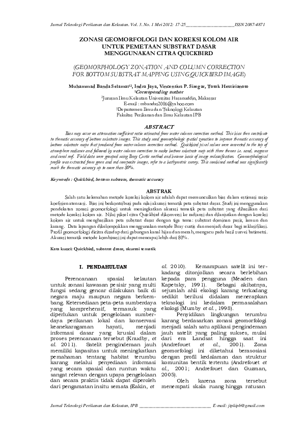 (PDF) Zonasi Geomorfologi Dan Koreksi Kolom Air Untuk Pemetaan Substrat ...