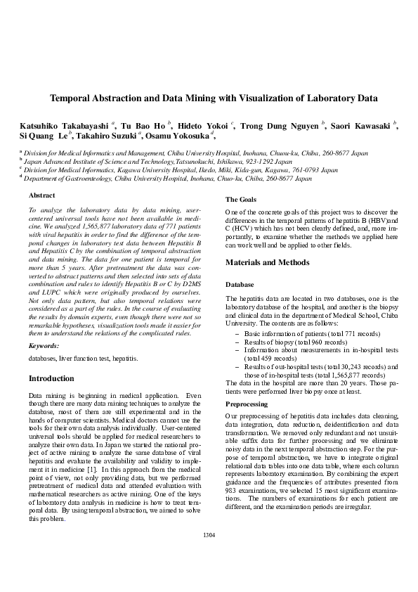 (PDF) Temporal Abstraction and Data Mining with Visualization of Laboratory Data