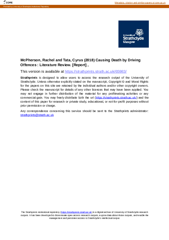 (PDF) Causing Death by Driving Offences: Literature Review