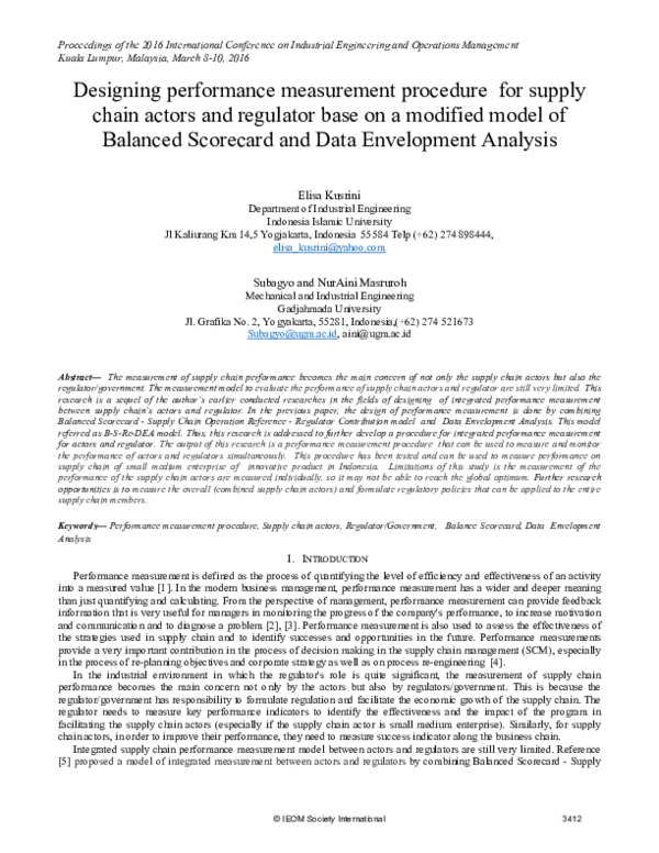 (PDF) Designing performance measurement procedure for supply chain actors and regulator base on ...
