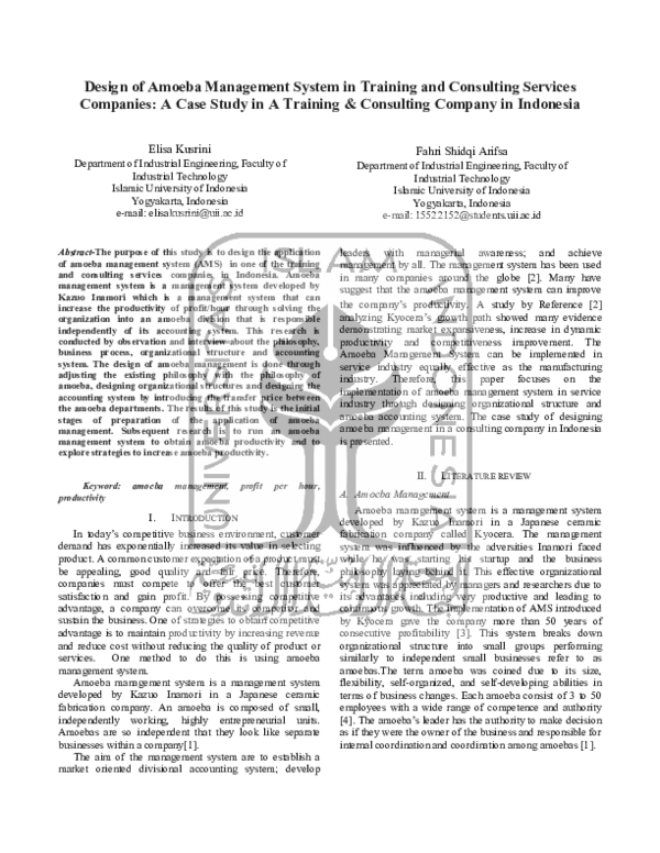 (PDF) Design of Amoeba Management System in Training and Consulting ...