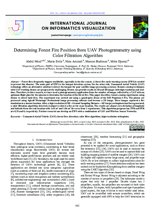 Pdf Determining Forest Fire Position From Uav Photogrammetry Using Color Filtration Algorithm