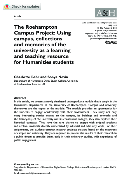 (PDF) Charlotte Behr and Sonya Nevin: The Roehampton Campus Project ...
