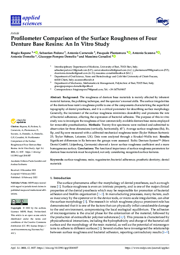 (PDF) Profilometer Comparison of the Surface Roughness of Four Denture ...