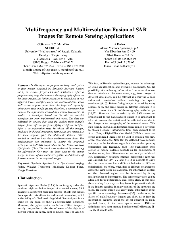 (PDF) Multifrequency and multiresolution fusion of SAR images for remote sensing applications