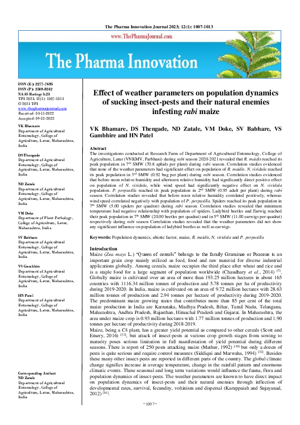 Pdf Effect Of Weather Parameters On Population Dynamics Of Sucking Insect Pests And Their
