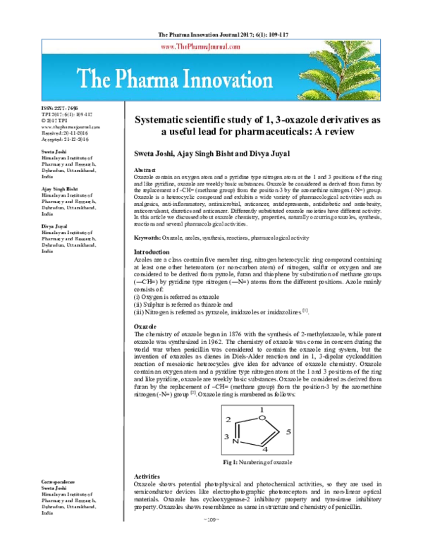 (PDF) Systematic scientific study of 1, 3-oxazole derivatives as a ...