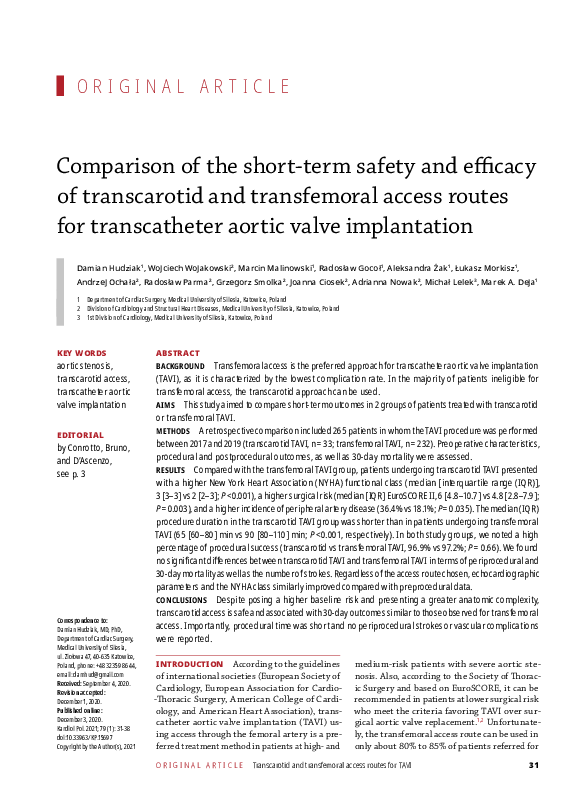 (PDF) Comparison of the short-term safety and efficacy of transcarotid and transfemoral access ...