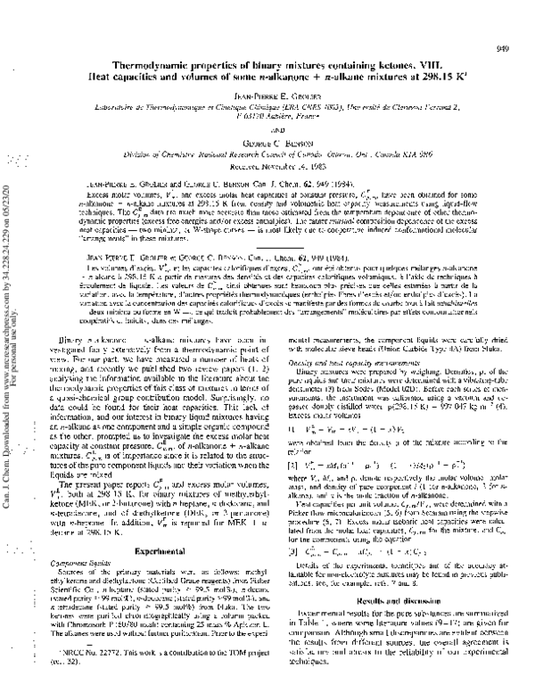 (PDF) Heat Capacities of n-Alkanone + n-Alkane Mixtures