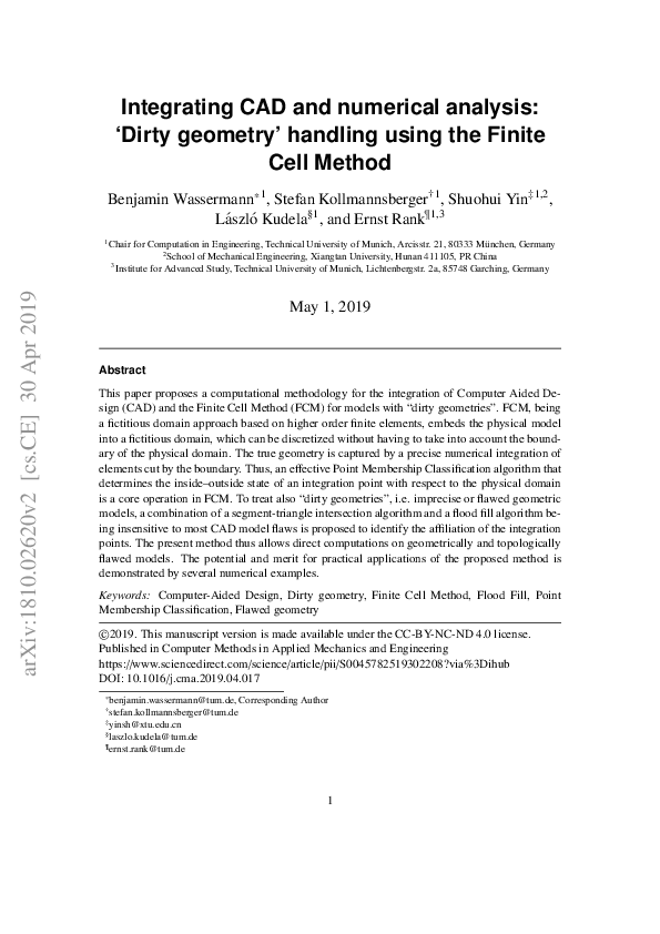 (PDF) Integrating CAD and numerical analysis: ‘Dirty geometry’ handling using the Finite Cell Method