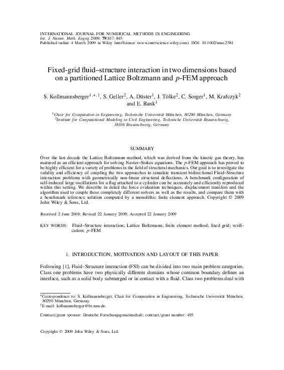 Pdf Fixed Grid Fluid Structure Interaction In Two Dimensions Based On