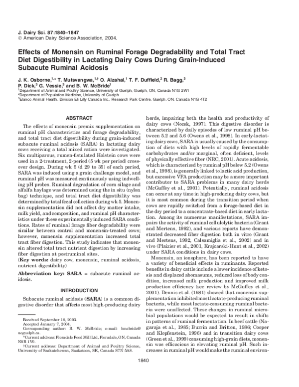 (PDF) Effects of Monensin on Ruminal Forage Degradability and Total ...