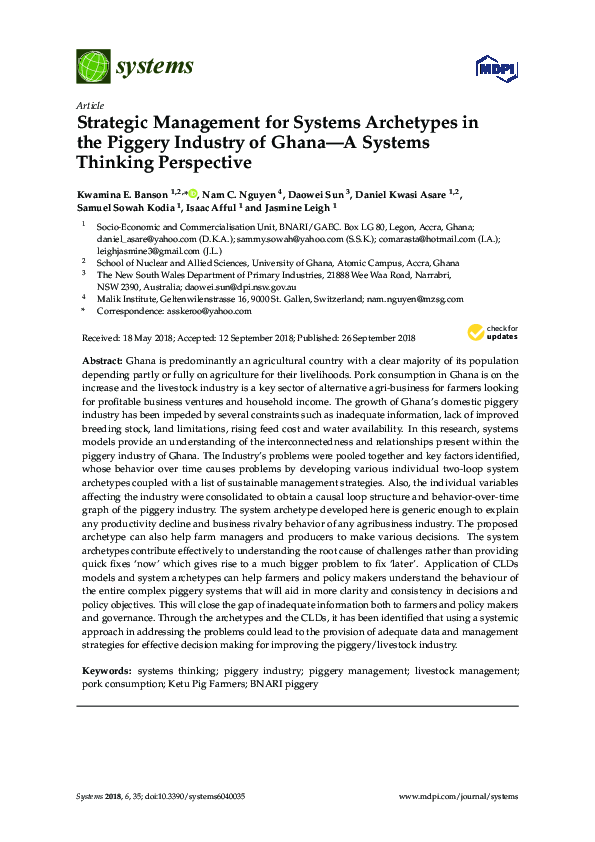 (PDF) Strategic Management for Systems Archetypes in the Piggery Industry of Ghana—A Systems ...