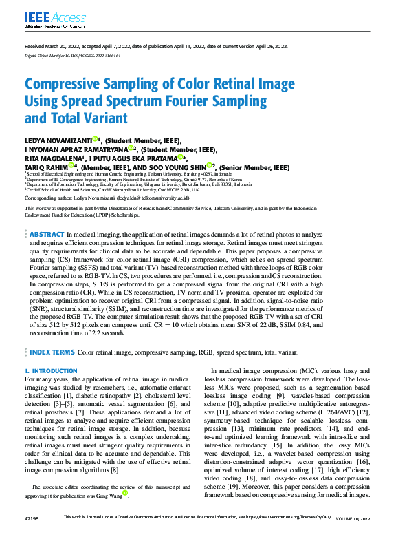 Pdf Compressive Sampling Of Color Retinal Image Using Spread Spectrum Fourier Sampling And