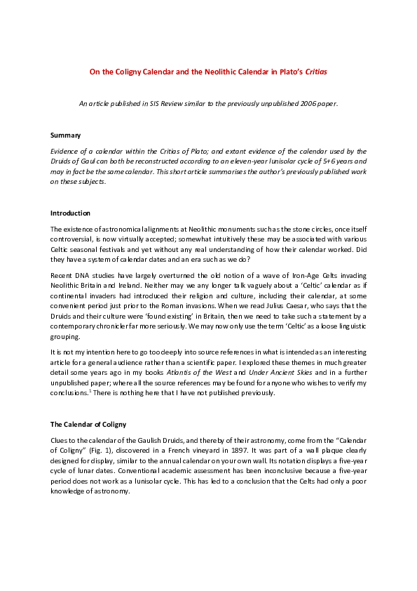 (PDF) The Coligny Calendar and the Neolithic Calendar in Plato's Critias