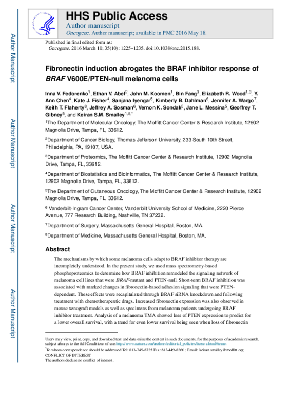 (PDF) Fibronectin induction abrogates the BRAF inhibitor response of ...