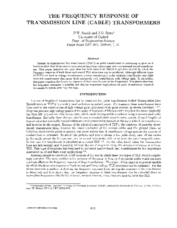 (PDF) The frequency response of transmission line (cable) transformers ...