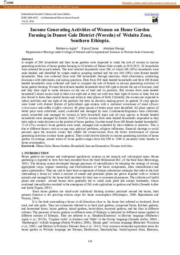 (PDF) Income Generating Activities of Women on Home Garden Farming in ...