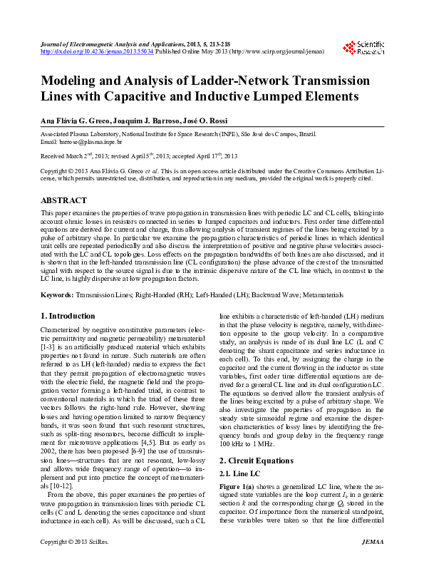 (PDF) Modeling and Analysis of Ladder-Network Transmission Lines with ...