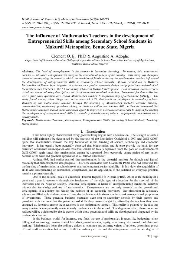 (PDF) The Influence of Mathematics Teachers in the development of ...