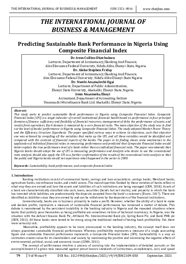 (PDF) Predicting Sustainable Bank Performance in Nigeria Using ...