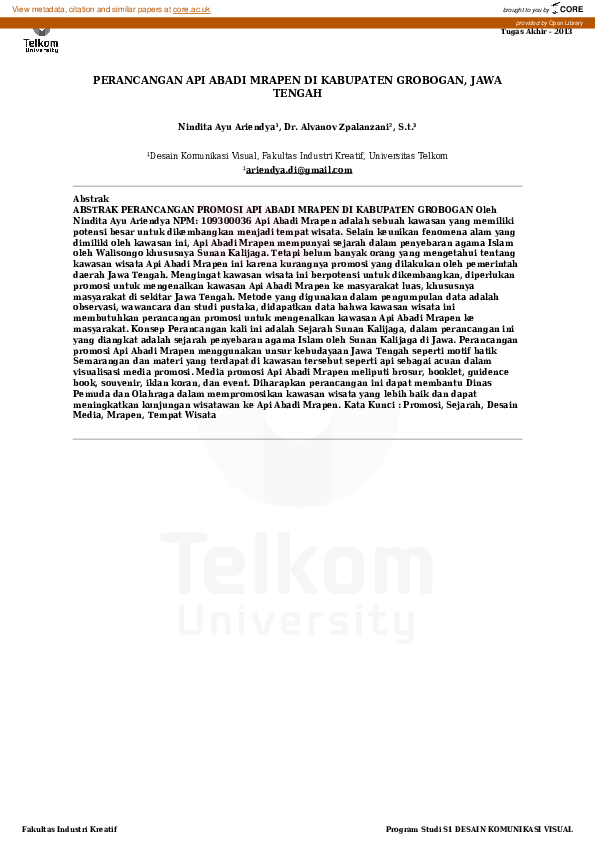 (PDF) Perancangan Api Abadi Mrapen DI Kabupaten Grobogan, Jawa Tengah