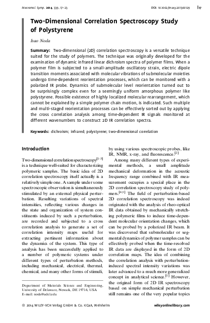 (PDF) Two-Dimensional Correlation Spectroscopy Study of Visible and ...